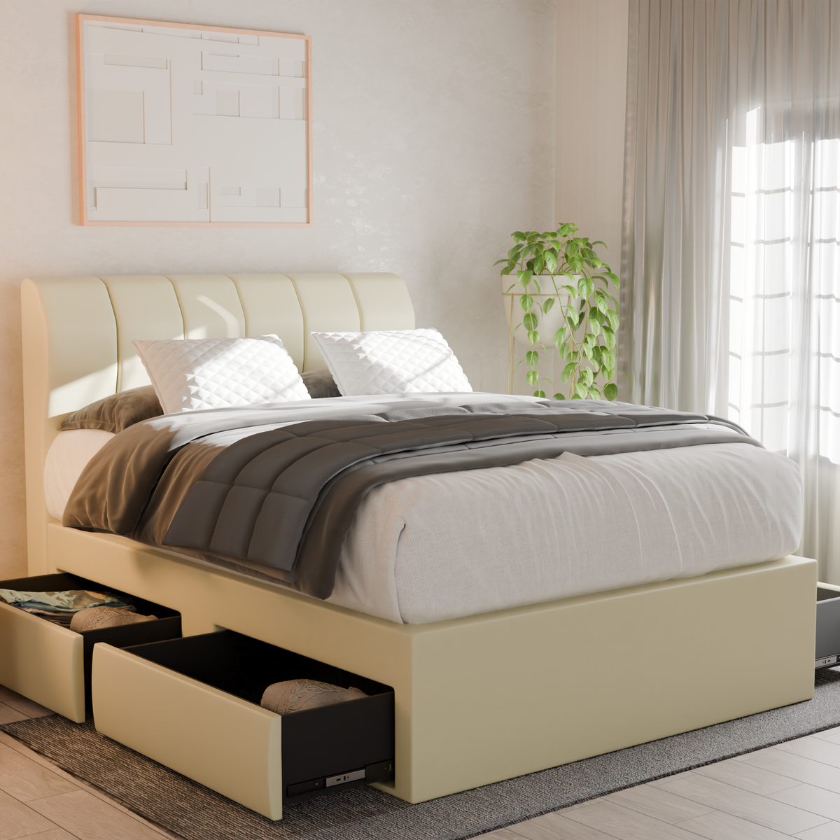 Buy Marcell Faux Leather Drawer Bed Frame Online in Singapore ...