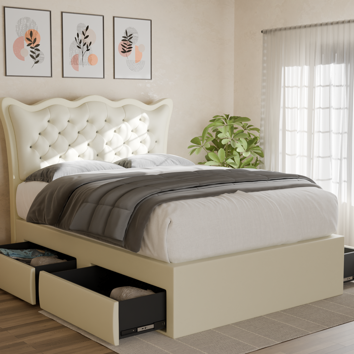 Buy Harlen Faux Leather Drawer Bed Frame Online in Singapore - MaxiHome ...